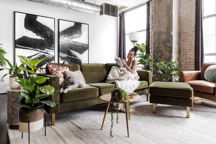 Albany Sofa Olive Velvet Edloe Finch Furniture Co