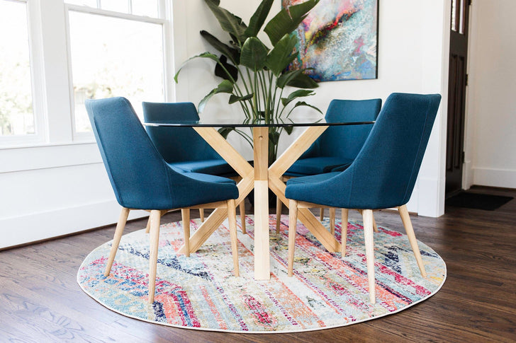 Edloe Finch Jessica Modern Dining Chairs Set of 2 Teal Blue Upholstered Fabric